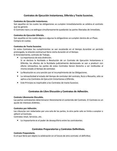 Obligaciones 4 Contratos de Ejecución Instantanea Diferida y Tracto