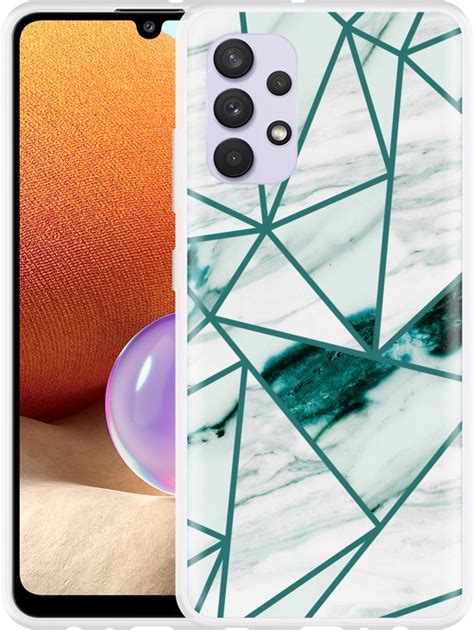 Cazy Hoesje Geschikt Voor Samsung Galaxy A32 4G Polygon Marmer Groen