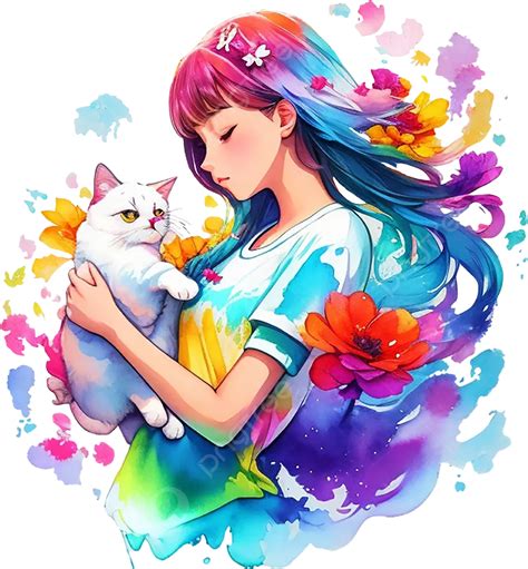 Una Niña Abrazando A Su Gato Favorito En Un Fondo Transparente PNG