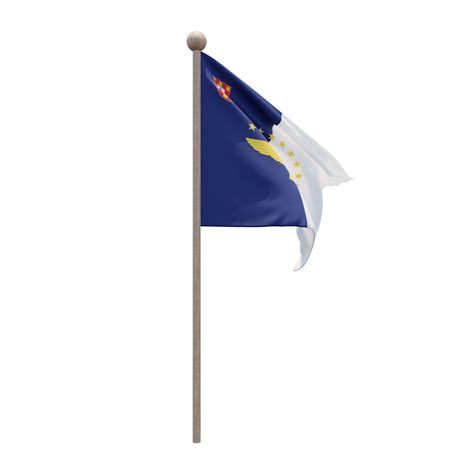 Azores 3d Illustration Flag On Pole Wood Flagpole 11286417 PNG