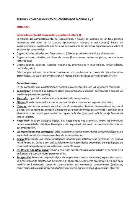 Res Comp Del Consumidor Resumen Comportamiento Del Consumidor