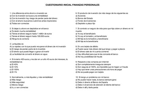 Cuestionario inicial finanzas Una diferencia entre ahorro e inversión