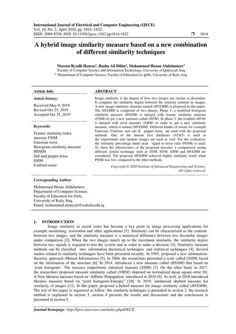 pdf a hybrid image similarity measure based on a new combination of different similarity