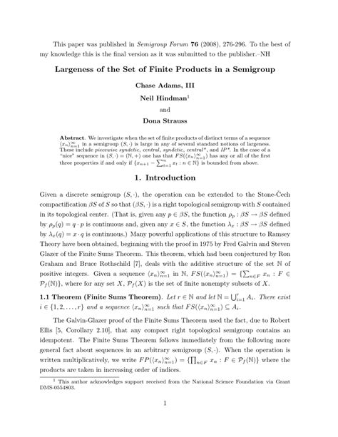 pdf largeness of the set of finite products in a semigroup