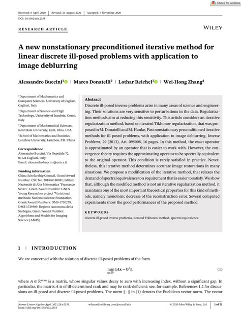 pdf a new nonstationary preconditioned iterative method for linear discrete ill‐posed problems