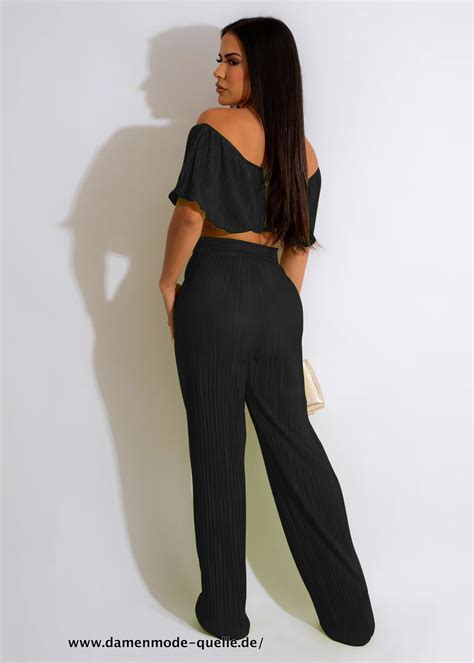 Damen Outfits Zweiteiler Plissee Set Schmetterlings Crop Top Und