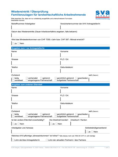 Ausfüllbar Online sva ag Wiedereintritt berpr fung Familienzulagen f