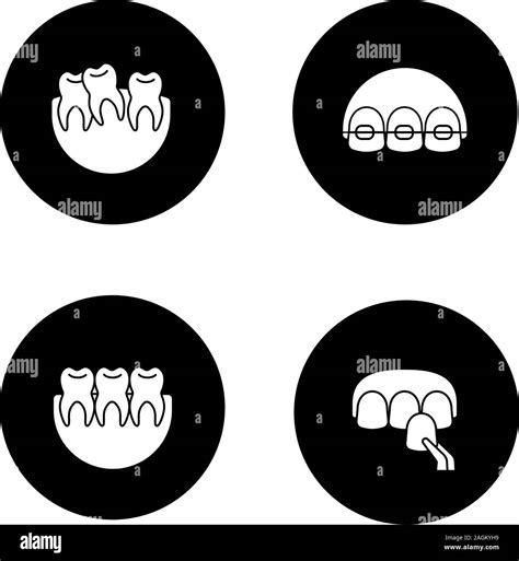 Dentistry Glyph Icons Set Stomatology Crooked And Healthy Teeth