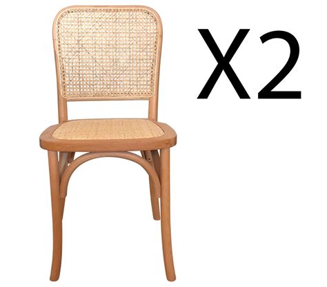 Lot de 2 chaises de salle à manger en bois et rotin coloris naturel