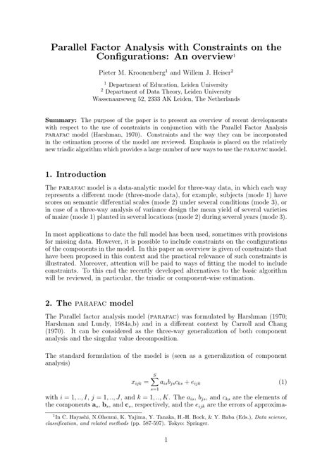 pdf parallel factor analysis with constraints on the configurations an overview