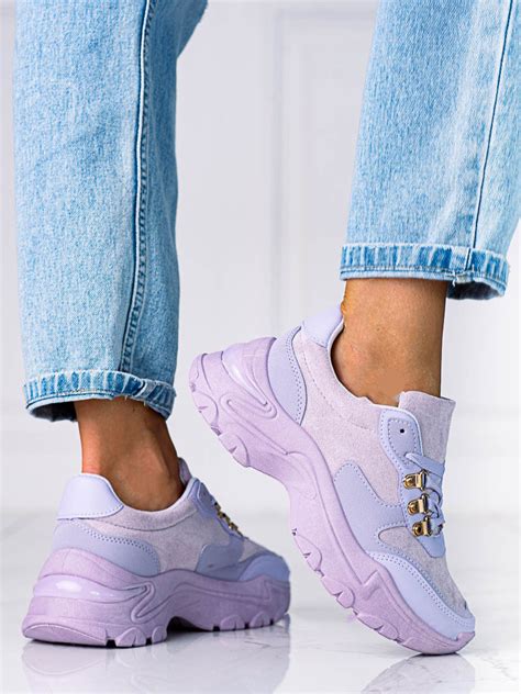 Sneakersy Damskie Na Grubej Podeszwie Shelovet Fioletowe Odcienie