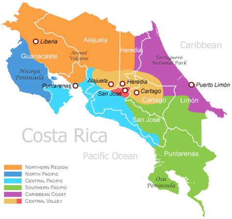 Regions Of Costa Rica Map
