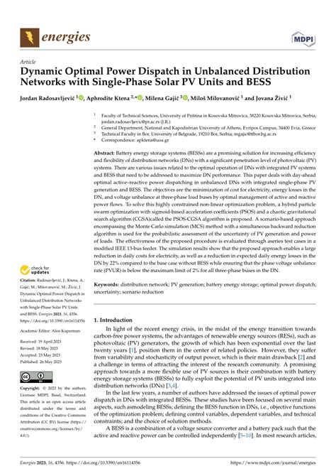 pdf dynamic optimal power dispatch in unbalanced distribution networks with single phase solar
