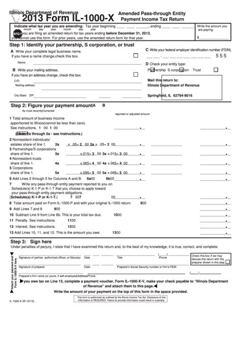 Fillable Form Il X Amended Pass Through Entity Payment Income