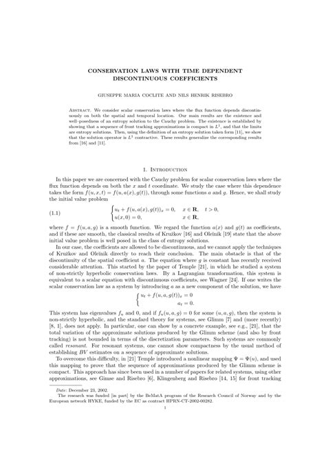 pdf conservation laws with time dependent discontinuous coefficients