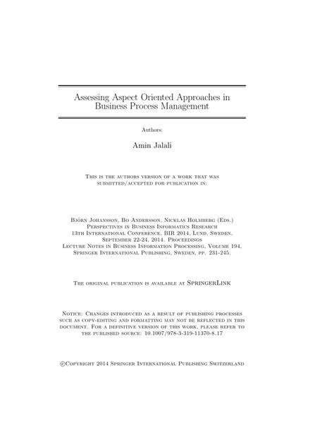pdf assessing aspect oriented approaches in business process management