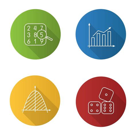 conjunto de iconos de sombra larga lineal plana de matemáticas teoría