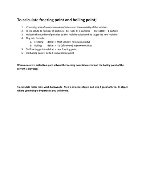 instructions on how to calculate freezing point and boiling point