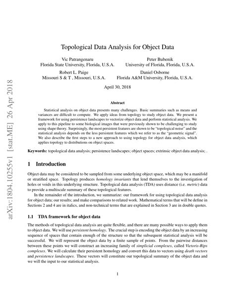 pdf topological data analysis for object data