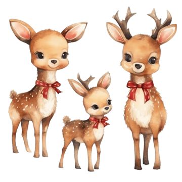 Watercolor Illustration Set Of Christmas Deer Character Cute Deer