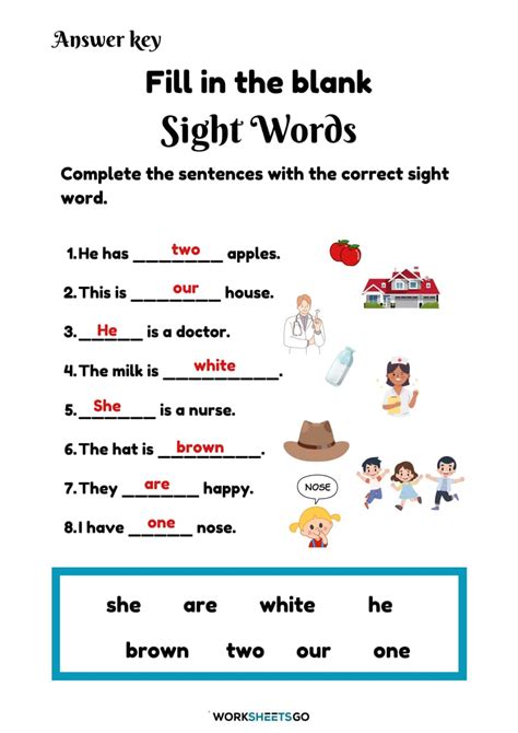 Fill In The Blanks Sight Words Worksheets Worksheetsgo