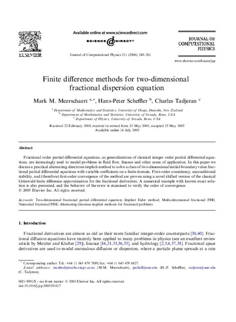 pdf finite difference methods for two dimensional fractional dispersion equation mark