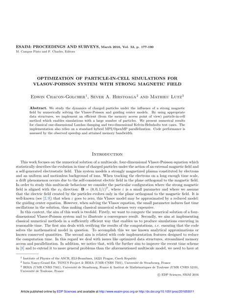 pdf optimization of particle in cell simulations for vlasov poisson system with strong