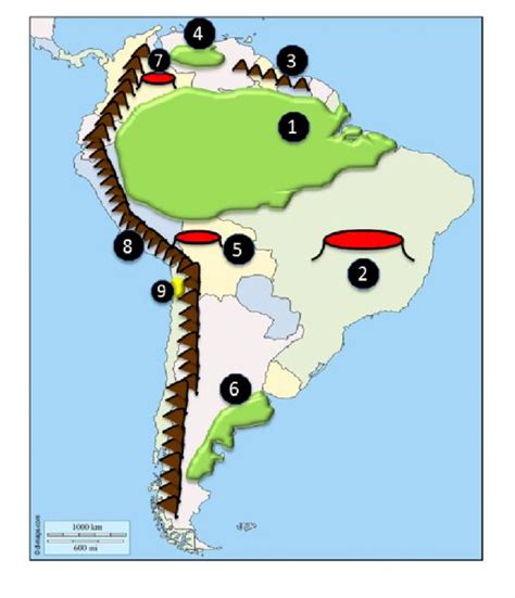 Print Map Quiz Geomorfología de Sudamérica geografía 3º Educación