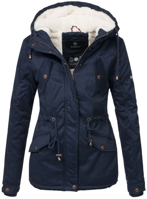 Marikoo Manolya Damen Winter Jacke Parka mit Teddyfell B376 Blau Größ