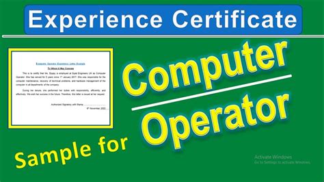 Experience Certificate For Computer Operator To Whom It May Concern