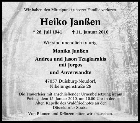 Traueranzeigen von Heiko Janßen Trauer in NRW de