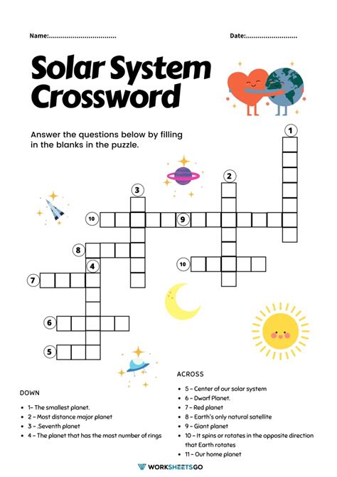 Planets Worksheet Crosswords
