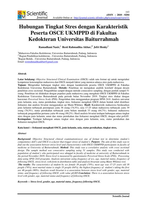 PDF Hubungan Tingkat Stres Dengan Karakteristik Peserta OSCE UKMPPD