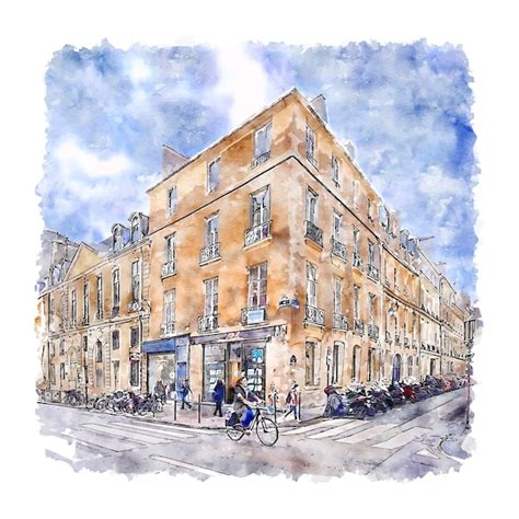 Arquitectura parís francia acuarela dibujo dibujado a mano ilustración