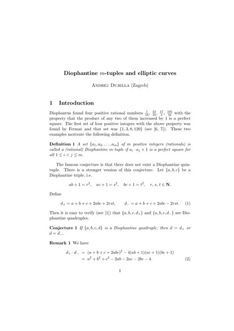 pdf diophantine m tuples and elliptic curves
