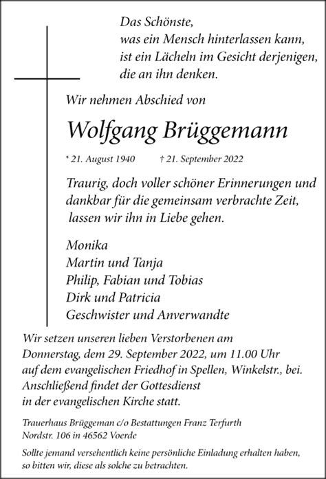 Alle Traueranzeigen für Wolfgang Brüggemann trauer rp online de