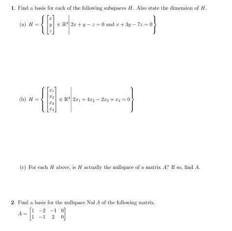 solved 1 find a basis for each of the following subspaces