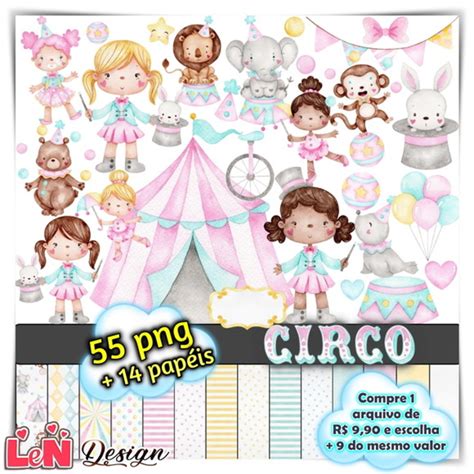 Kit Digital Circo Rosa Aquarela Elo Produtos Especiais