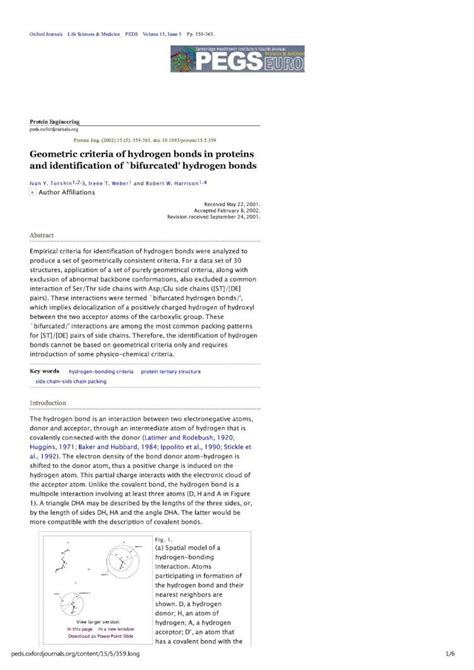 pdf geometric criteria of hydrogen bonds in proteins and identification of bifurcated hydrogen