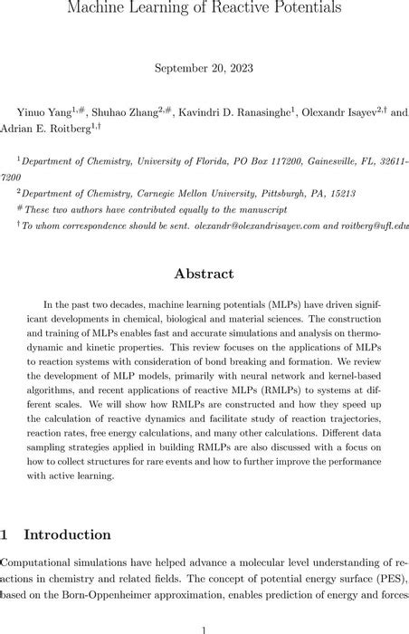 machine learning of reactive potentials theoretical and computational chemistry chemrxiv