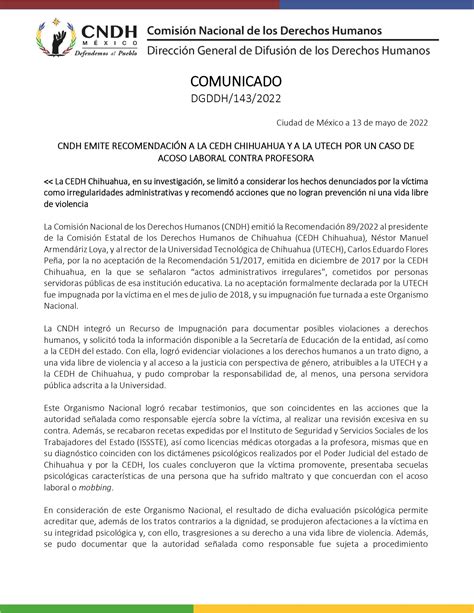CNDH en México on Twitter Por un caso de AcosoLaboral contra una