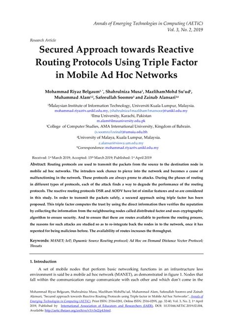 secured approach towards reactive routing protocols using triple factor in mobile adhoc networks