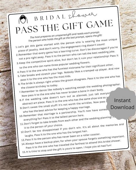 Pass The Gift Game Bridal Shower Printable Game Kraft Rustic Bridal