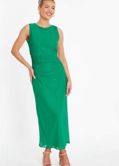 Quiz Green Mesh Ruched Bodycon Midaxi Dress Matalan