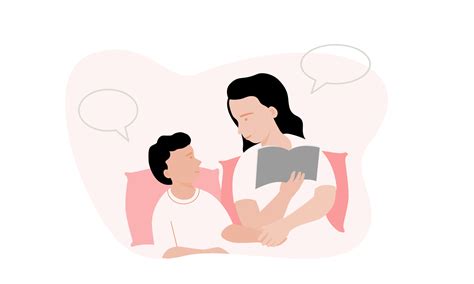 Mother And Son Talking At Bedtime Talk Therapy Concept Flat Vector