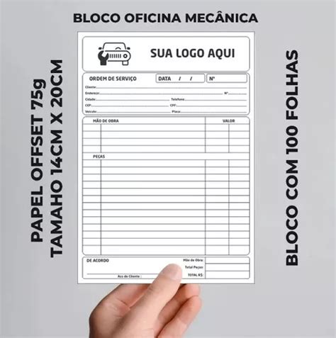 Bloco Oficina Mecânica 14x20cm Ordem De Serviço Parcelamento sem juros