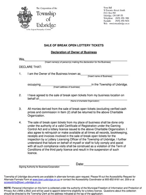 Fillable Online Town Uxbridge On Declaration Of Owner Of Business The