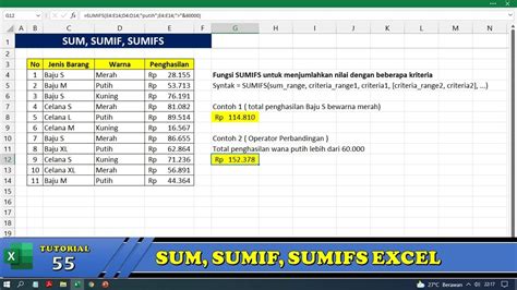 Rumus Sum Sumif Dan Sumifs Banyak Kriteria Pada Excel Youtube