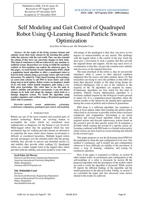 pdf self modeling and gait control of quadruped robot using q learning based particle swarm