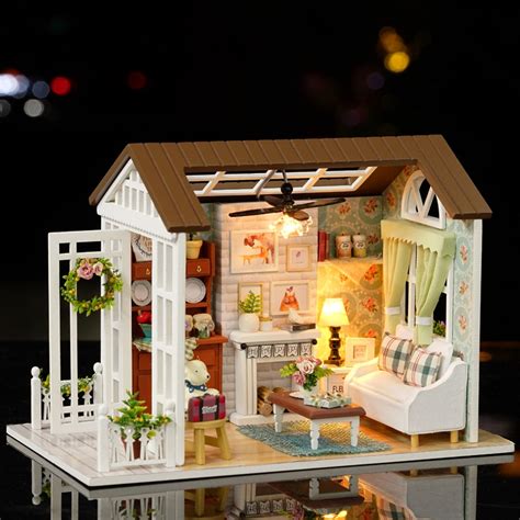 Casa De Muñecas De Madera En Miniatura Con Luz Led Y Muebles 508 06